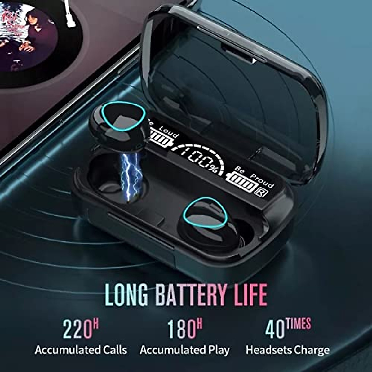 True Wireless Bluetooth 5.3 Earbuds Upgraded 9D HiFi Noise Cancelling Built-in Mic Waterproof AI w/3D Touch High-Fidelity Stereo Sound, Built-in Mic for Apple iPhone Android Laptops Running Gym