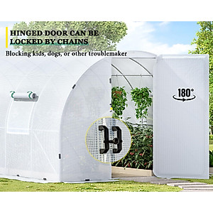 Papababe 20x10x7.5 FT Extra high Large Walk-in Greenhouse for Outdoors, Upgraded Swing Door, Heavy Duty Galvanized Steel Frame Tunnel Greenhouse kit, Reinforced PE Cover & Film Clips, White