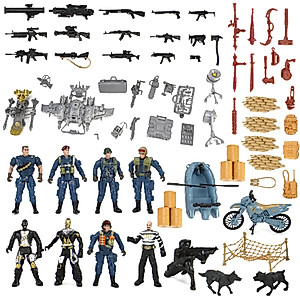 Liberty Imports Police Patrol Special Forces Action Figures Soldiers Vehicles & Accessories - Military Toy Combat Mega Playset in Storage Bucket (75 Pieces)