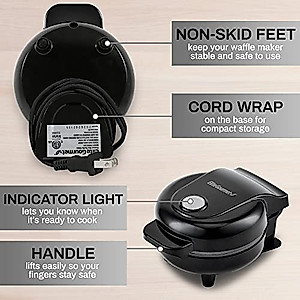 Elite Gourmet EWM013B Electric Nonstick Mini Waffle Maker with 5-inch cooking surface, Belgian Waffles, Compact Design, Hash Browns, Keto, Snacks, Sandwich, Eggs, Easy to Clean, Black