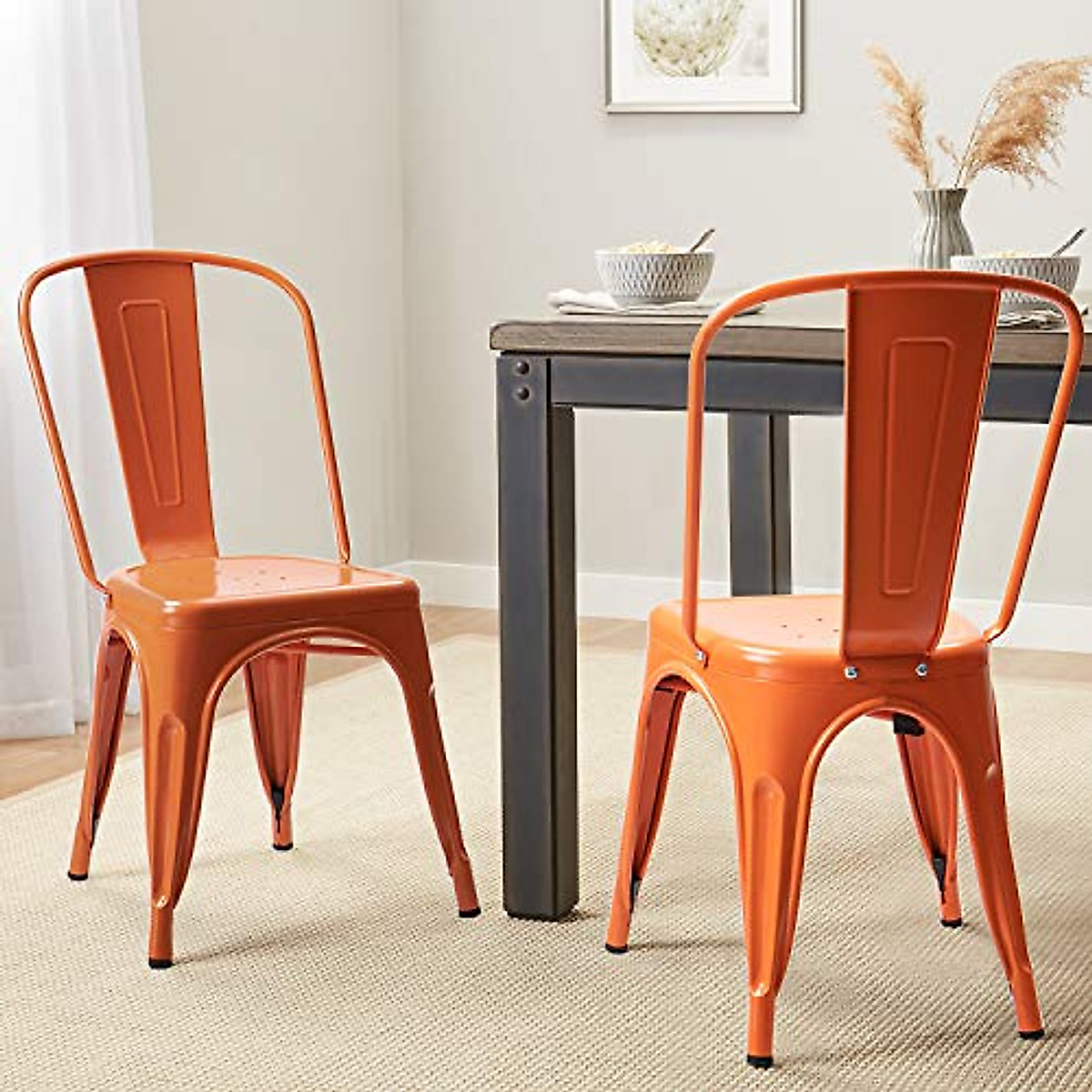Furmax Metal Chairs Indoor/Outdoor Use Stackable Chic Dining Bistro Cafe Side Chairs Set of 4 (Orange)