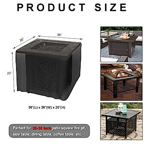 WOMACO Heavy Duty Square Patio Fire Pit/Table Cover, Waterproof Outdoor Furniture Cover (36" x 36" x 20", Black)