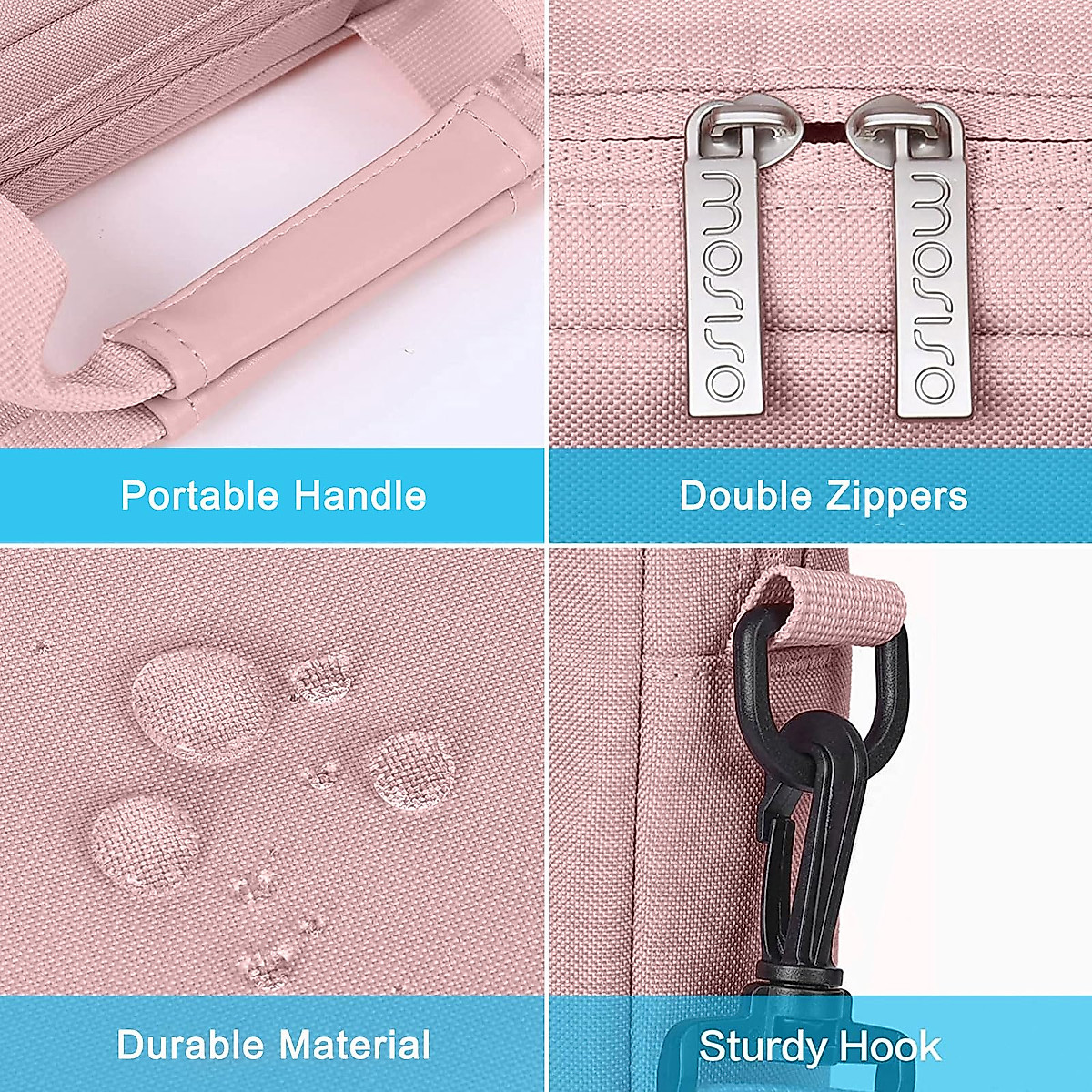 MOSISO Laptop Shoulder Bag Compatible with MacBook Air 15 inch M3 M2 2024 2023/Pro 16 M3 M2 M1 2024-2019,15-15.6 inch Notebook with 2 Raised&1 Flapover&1 Horizontal Pocket&Handle&Belt, Pink