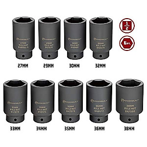 Powerbuilt 9 Piece Deluxe Axle Nut Socket Set, Tools for Removing Front Wheel Axle Nuts, Foreign Vehicles - 648991