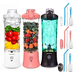 3 Portable Blender, Personal Size Blender for Shakes and Smoothies with 6 Blades Mini Blender 20 Oz for Kitchen,Home,Travel(White+Pink+Black)