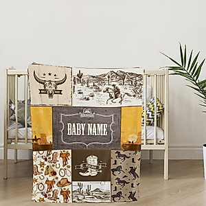 MeMate Personalized Baby Blanket with Name, Wild West Cowboy Baby Boy Swaddle Blanket, Western Baby Blanket Name Boy, Soft Fleece Blanket, Cowboy Baby Blanket for Newborn Infant Toddlers Kids
