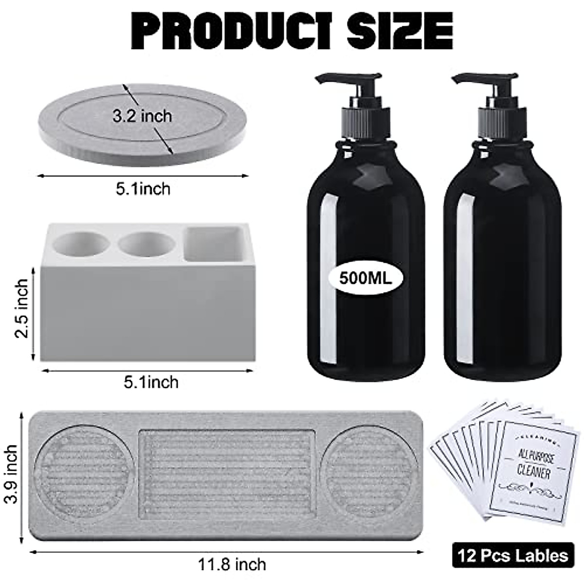 Bathroom Accessory Set Including Bathroom Toothbrush Holder Soap Dish Bathroom Hand Soap Shampoo Dispenser Waterproof Label Stickers for Bathroom and Kitchen