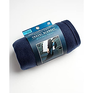 Brookstone Travel Blanket with Foot Pocket and Packing Case - Lightweight Portable Fleece Blanket for Vacations, Airplanes, Trains, Buses, and Cars, Size OneSize, Blue