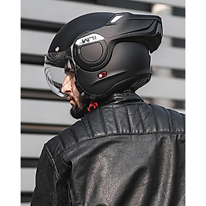 ILM Vintage Full Face Modular Motorcycle Helmet for Adults Men ATV UTV Snowmobile with 180° Reversible Chin Guard DOT Model-B707(Matte Black, L)