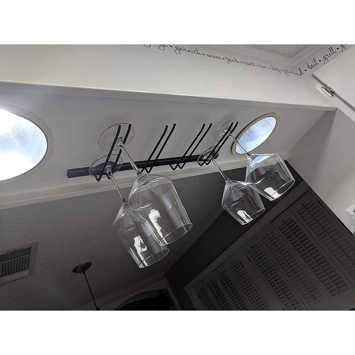 TIANGU Under Cabinet Wine Glass Rack,Stemware Rack Holds up to 8 Wine Glass,Hanging Wine Glass Holder,Metal Wine Glass Hanger,Glasses Organizer for Home Bar Kitchen(Black)