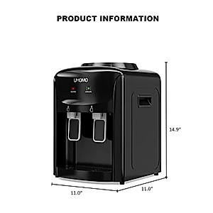 UMOMO Top Loading Water Cooler Dispenser, Countertop, Holds 3 or 5 Gallon, Hot & Cold, for Home and Office Use, Black(Water Bottle NOT Included)