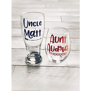 New Aunt and Uncle Beer and Wine Glass Set, Pregnancy Reveal Gifts