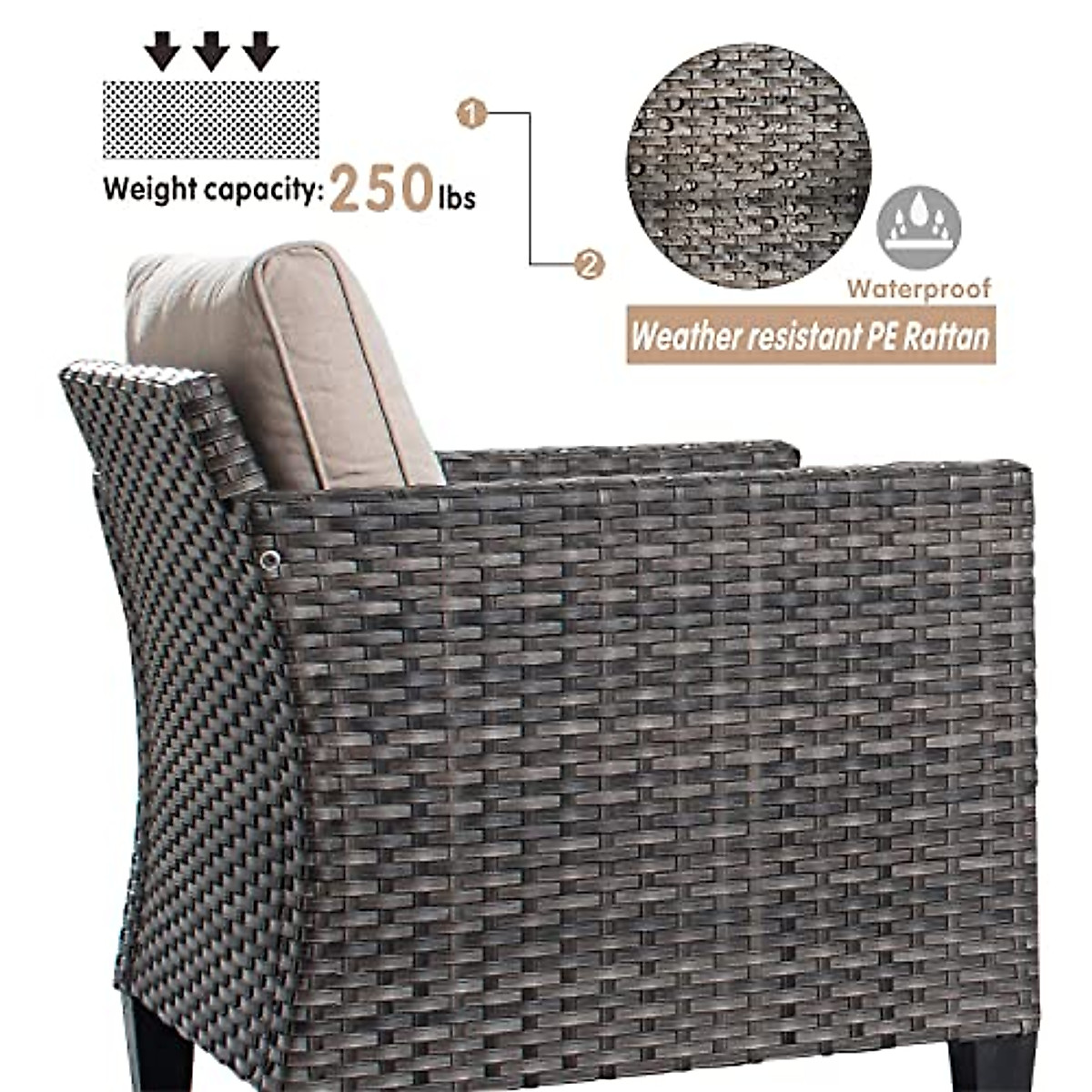 OVIOS Patio Furniture Set 2 Wicker Chairs All Weather Outdoor Single Chairs Patio Dining Chairs Manual Weaving Rattan Sofa, Garden Porch Backyard, Steel (Beige)