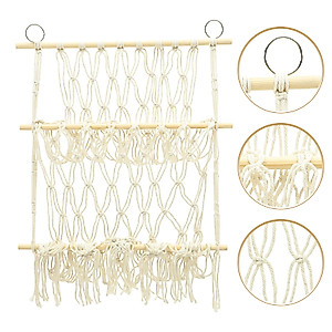 Toyvian Double Layer Hammock for Plush Toy, Macrame Net Tapestry Storage Rack Bookshelf Hammock Decorative Wall Hanging Stuffed Animal Hammock, White Household Wooden Stick Storage Net Bag