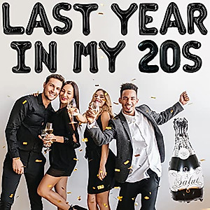 Last Year in My 20s Birthday Balloons Black with Champagne Foil Balloon - 29th Birthday Decorations for Woman Man