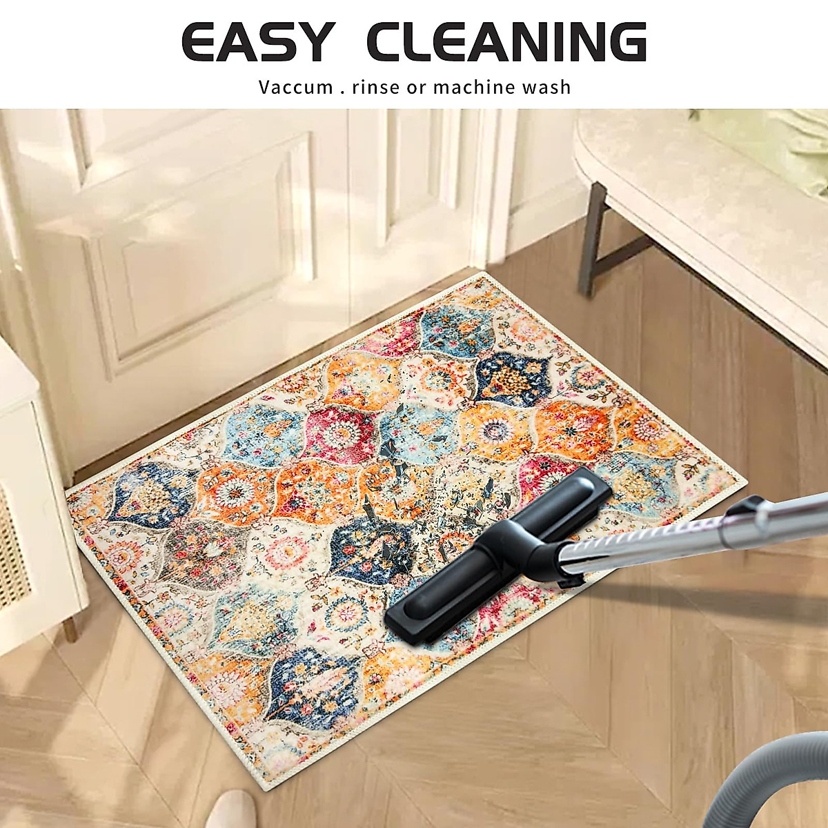 2 Pcs Washable Indoor Doormat 18" x 30" Non Slip Retro Floor Mat Area Rug Absorbent Entrance Rug Distressed Rug, Accent Throw Rug for Bedroom Kitchen Entryway Bathroom(Cream)