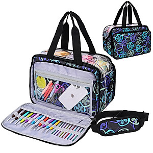 Crochet Bag Yarn Storage Tote Knitting Bag with Knitting Needles Bag Crochet Yarn Organizer Crochet Accessories and Supplies Crochet Bags Protect Wool and Prevent Tangling Grey Flower