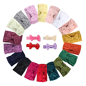 Makone Baby Girl Nylon Headbands, 18 PCS Baby Cotton Hair Accessories Hairbands Hair Bow Elastics for Newborn Infant Toddlers Kids Christmas Gifts