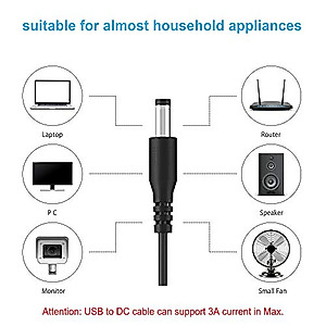 USB to DC Power Cable with 10pcs DC Barrel Jack Universal Laptop Power Adapter Tips USB 2.0 to DC 5.5x2.1mm Plug Charging Cord Kits Max 3A Compatible for Lenovo, Compatible for Asus and More