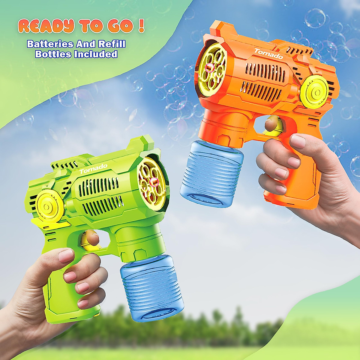 Bubble Guns with Batteries and Refill Solutions Included - Set of 2 High Efficiency Bubbles Toys for Boys, Girls, Toddlers and Kids! for Indoor & Outdoor Play (2 Pack)