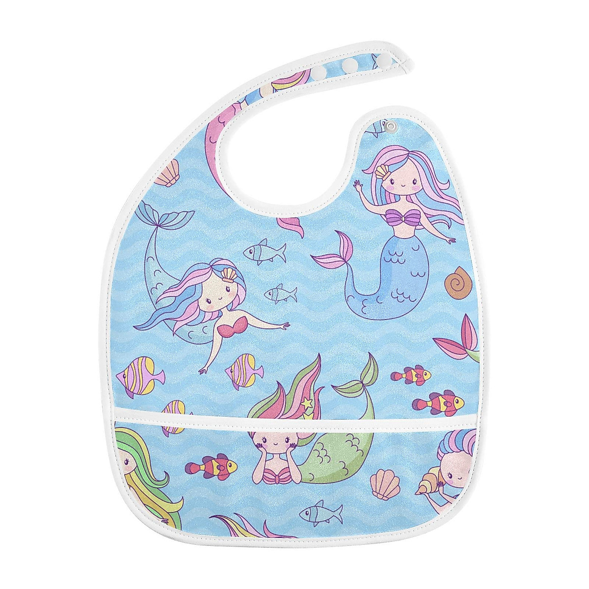 Emelivor Cartoon Mermaid Baby Bibs for Baby Boy Girl Feeding Bibs Waterproof Toddler Bibs for Boys Girls Toddlers Eating Feeding 1-3 Years, 2 Pack