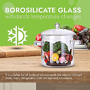 Glazzit Glass pots for cooking on stove - 2L/70oz- Heat-Resistant, Microwave safe, dishwasher safe, Electric & Gas stove safe (2.1 Quarts)