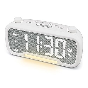 Alarm Clock with Bluetooth Speaker, FM Radio,Bedside Alarm Clock with 2 USB Chargers,Adjustable Dimmer and Volume,12/24H,Snooze,Battery Backup,Plugged in Clock Radio for Adult Kid Heavy Sleeper
