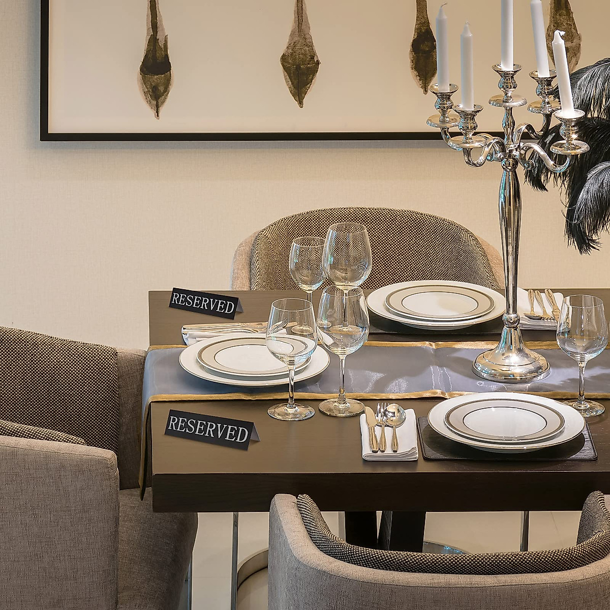 Metal Reserved Table Signs Reserved Sign Reserved Desk Signs Double Sided Table Stand Tents Sign Reserved Seating Signs for Wedding Restaurant Parties Ceremony, 5.91 x 3.15 Inch (Black, 24 Pcs)