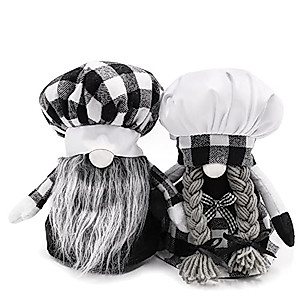 CiyvoLyeen Kitchen Chef Gnomes Decorations Set Buffalo Plaid Gnomes Couples Gifts Farmhouse Home Decor Handmade Tomte Gnomes Scandinavian Decor Plush Couples Christmas Household Ornaments Set of 2
