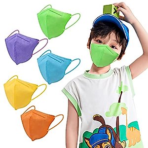 SOOQOO 50 Pcs KN95 Face Masks for Kids,Disposable KN95 Face Mask with Nose Bridge Clip,Filter Efficiency≥95% with Elastic Ear Loops,5-Layers Mask Protection (Multicolor-2)