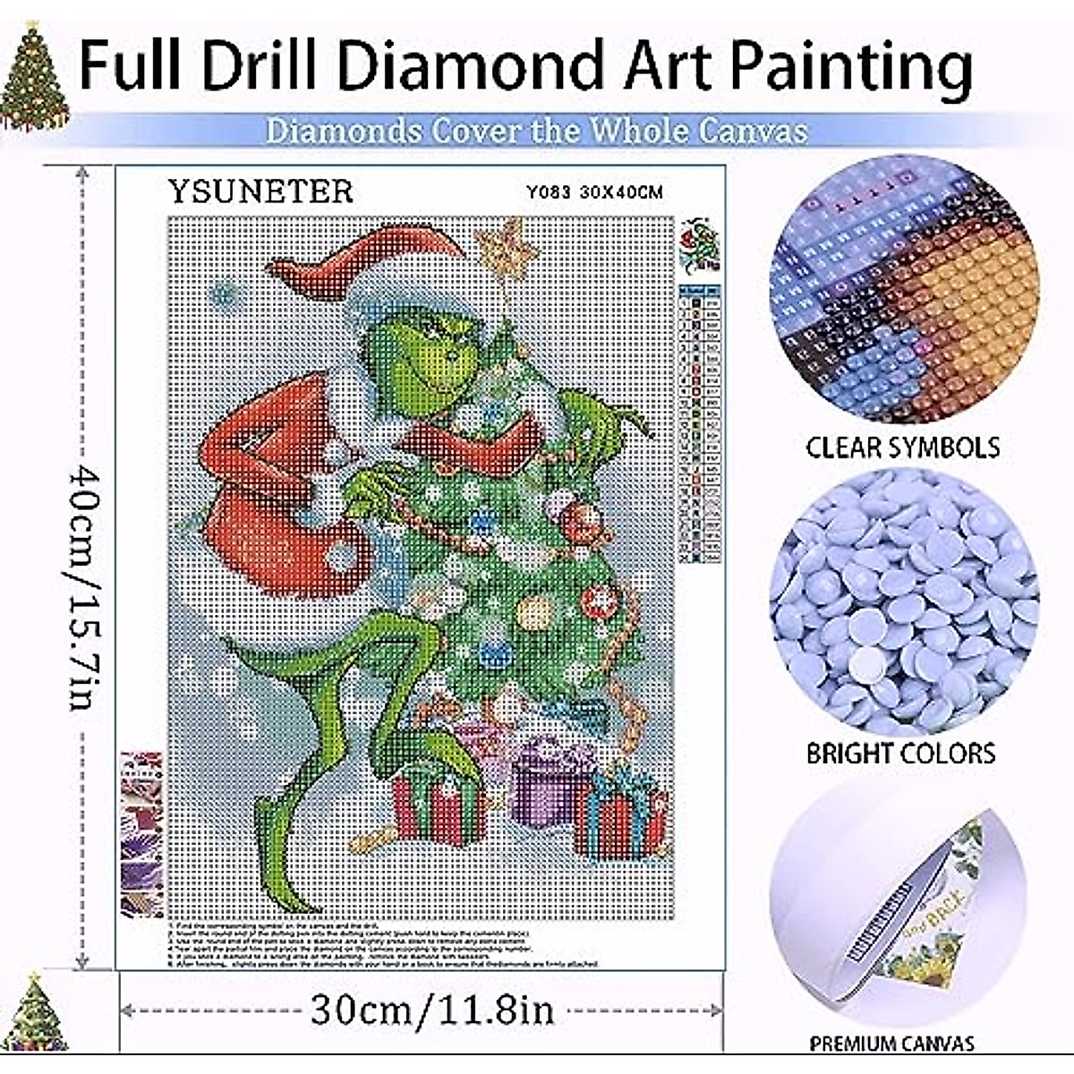 YSUNETER Christmas Diamond Painting Kits for Adults - Grinch Diamond Art Kits for Adults Beginner, DIY Full Drill Diamond Dots Paintings with Diamonds Gem Art and Crafts for Adults Home Wall Decor