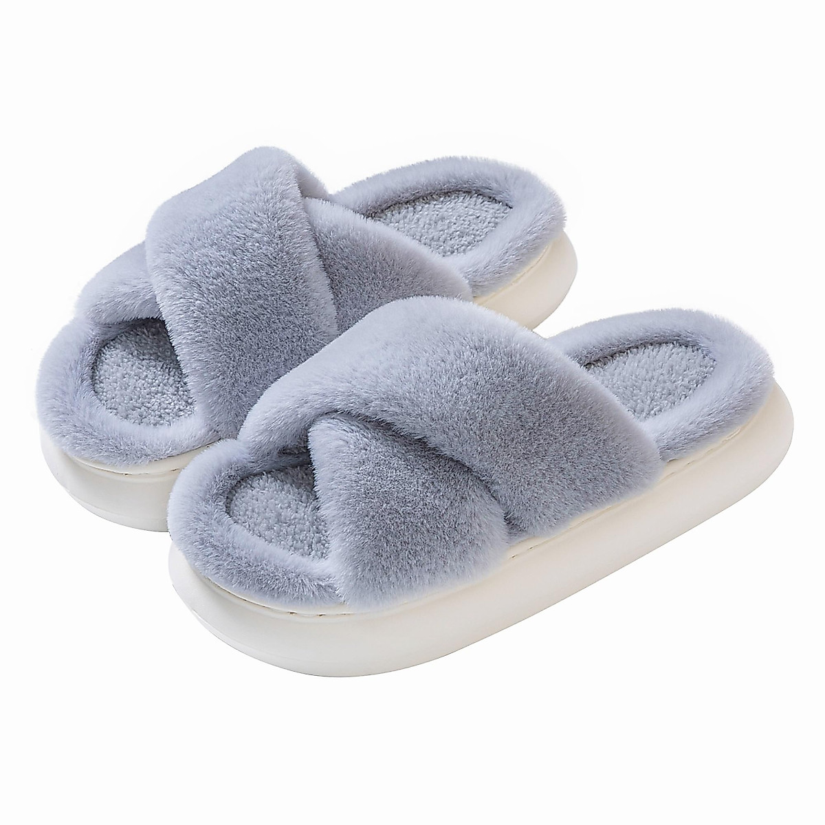 SOSUSHOE Womens Slippers House Slippers for Woman Fuzzy Slippers Platform Slippers Slippers for Women Indoor Fluffy,Grey