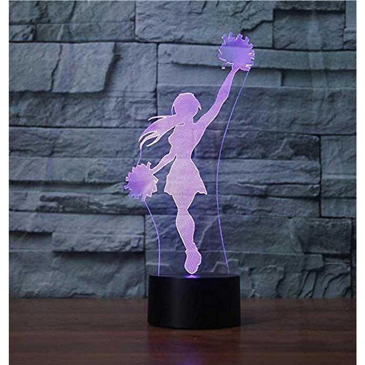 3D Novelty Cheerleader Night Light Remote Control Touch Switch 16 Color Change LED Table Desk Lamp Acrylic Flat ABS Base USB Charger Home Decoration Toy Birthday Xmas Kid Children Gift