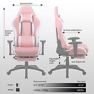 Dowinx Gaming Chair with Footrest Ergonomic Racing Style Recliner with Massage Lumbar Support, Office Armchair for Computer PU Leather E-Sports Gamer Chair High Back Pink