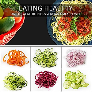 Spiralizer Vegetable Slicer (4-in-1 Rotating Blades) Heavy Duty Veggie Spiralizer with Strong Suction Cup, Zucchini Spiral Noodle/Zoodle/Spaghetti/Pasta Maker ( Recipe Book and Cleaning Brush)