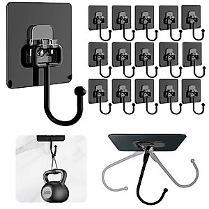 Dealsgogo 15-Pack of Large Adhesive Hooks - Waterproof and Rustproof Black Hooks - 30lb (Max) Capacity - Ideal for Bathroom, Kitchen, Home - Easy to Install on Walls, Ceilings, and Windows