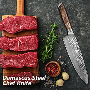 KEIZOKU Damascus Chef Knife, 10Cr15MOV Japanese Kitchen Knives Set with Full Tang G10 Handle, Professional Chef Knife for Kitchen, Sheath & Gift Box (8 Inch Chef Knife)