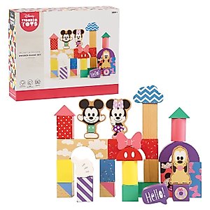Just Play Disney Wooden Toys Mickey Mouse & Friends Block Set, 28-Piece Set Includes Mickey Mouse, Minnie Mouse, and Pluto, Kids Toys for Ages 18 Month