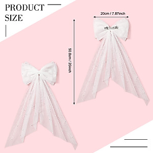 Juinte Bridal Hair Bow Veil Bachelorette Party Pearl Hair Clip Wedding Veil Bride Accessories Bridesmaid Favors Large Bow with Barrette Bachelorette Party Decorations (White, Pearl)