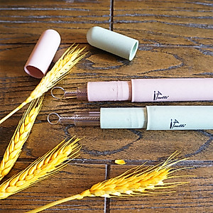 Ipretti 2 Packs Reusable Glass Drinking Boba Smoothie Straws with Wheat Straw Portable Cases,Cleaning Brushes,7mm/12mm x 8.27",Bubble Tea (Clear+Pink)