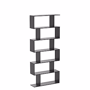 Tangkula 6 Tier S Shaped Bookshelf, 31.5''L x 9''W x 75''H, Wooden Bookcase and Bookshelves w/Anti-Toppling Device, Room Divider Display Shelves for Living Room, Home Decor, 6 Shelf Bookshelf