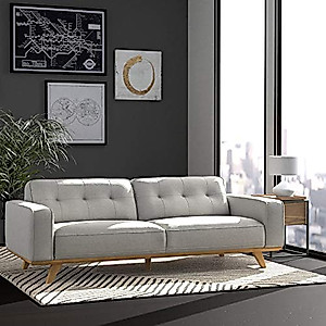 Amazon Brand – Rivet Bigelow Modern Sofa Couch with Wood Base, 89.4"W, Light Grey / Blonde