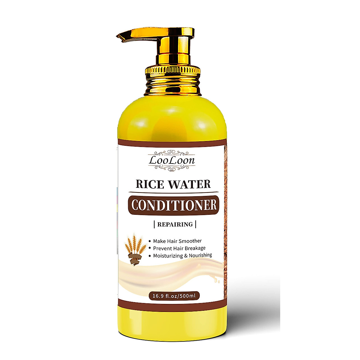 Looloon Rice Water Shampoo and Conditioner Set, 500ml (16.9 oz): Fermented Rice Water for Hair Growth, Moisturizing, Strengthening, and Damaged Hair Repair