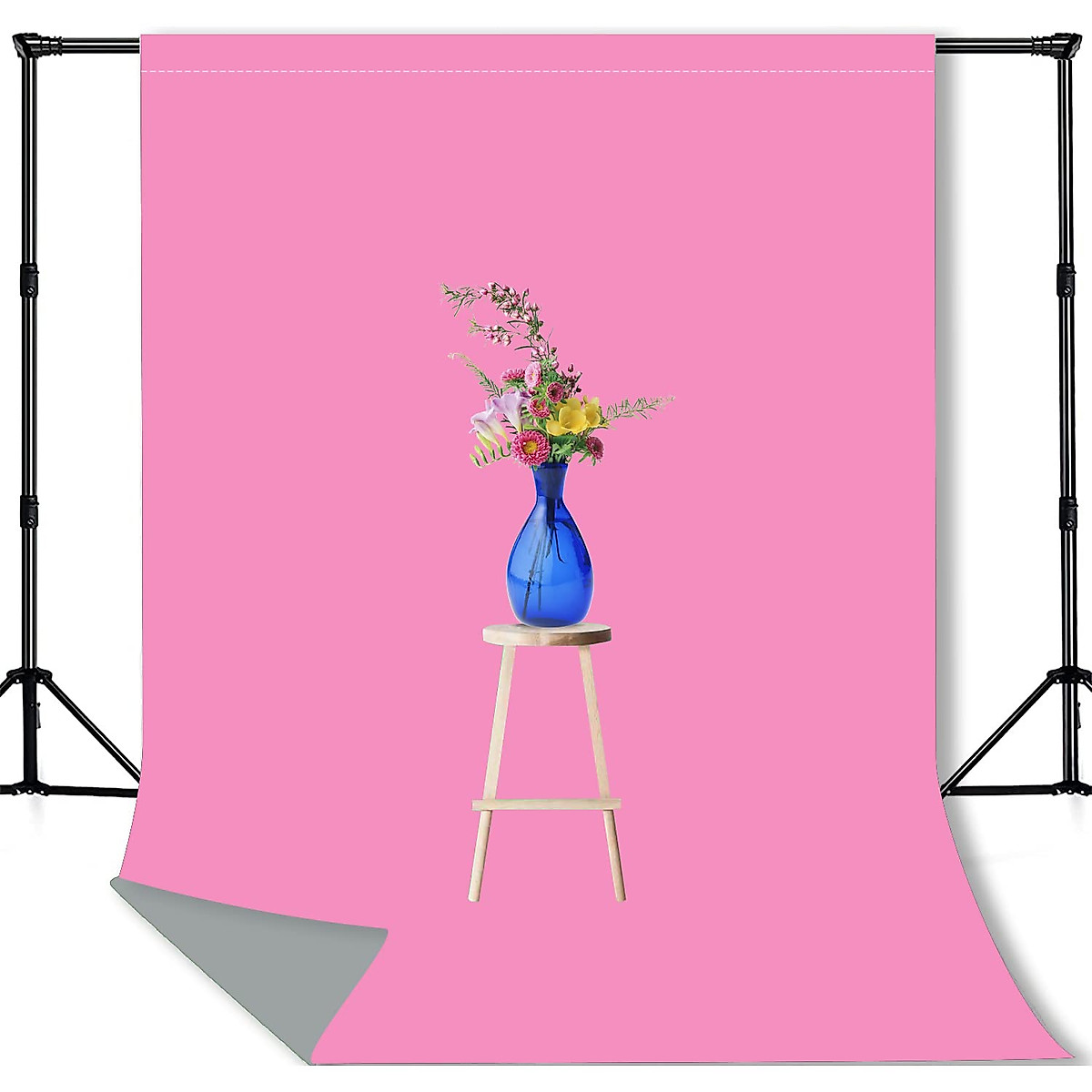 KUKUSOUL 5x7ft Polyester Pink Photo Backdrop Grey Backdrop for Photography 2-in-1 Curtain Backdrop Reversible Background for Photography KUSKX001