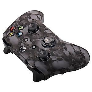 9CDeer 2 Pieces of Silicone Water Transfer Protective Sleeve Case Cover Skin + 8 Thumb Grips Analog Caps for Xbox One/S/X Controller, Skull Black & Red