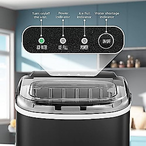 Countertop Ice Maker Machine, Portable Ice Maker with Handle, 27lbs/24Hrs, 6Mins/9 Pcs ice Cubes, Self-Cleaning Ice Maker with Ice Basket/Scoop, Ice Makers Countertop for Home/Kitchen/Office(Black)