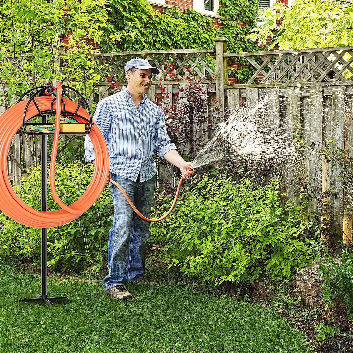 Garden Hose Stand, LIVOD Heavy Duty Water Hose Holder for Outside, Detachable Garden Hose Holder Freestanding for Water Hose Storage, Garden Hose Reels Organizer for Lawn & Yard