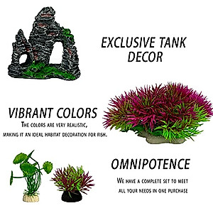 Aquarium Decorations Plants Set with Rockery View - 13 Pack Aquarium Decor Plants and Rock Cave Hideout Ornaments, Fish Tank Decorations, Fish Tank Plants Plastic Decoration for Aquariums