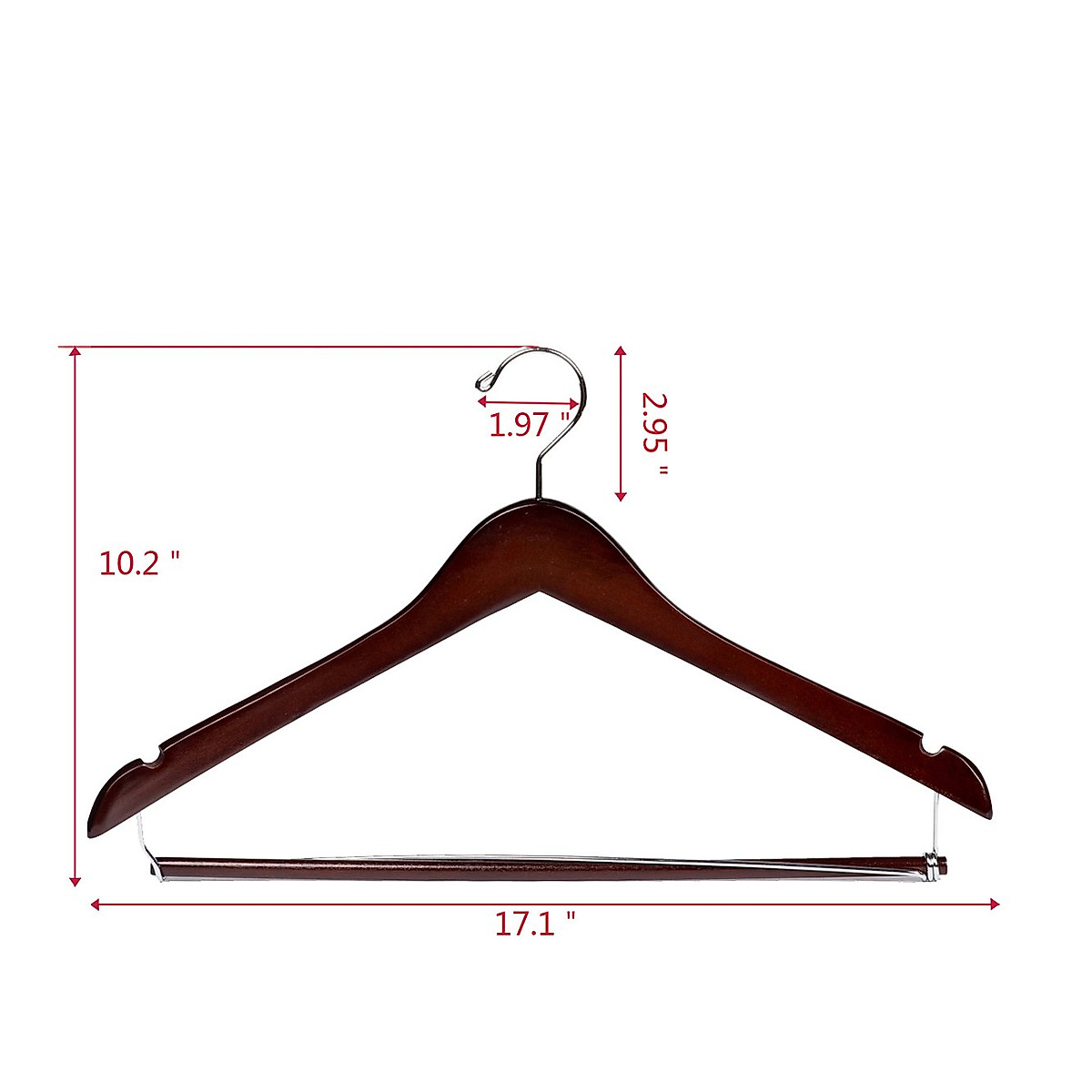 Quality Hangers Wooden Hangers Beautiful Sturdy Suit Coat Hangers with Locking Bar Chrome Hooks (20)