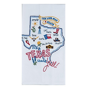 3 Texas Themed Decorative Cotton Kitchen Towels Set with White, Blue and Red Print | 2 Flour Sack and 1 Terry Towel for Dish and Hand Drying | By Kay Dee Designs